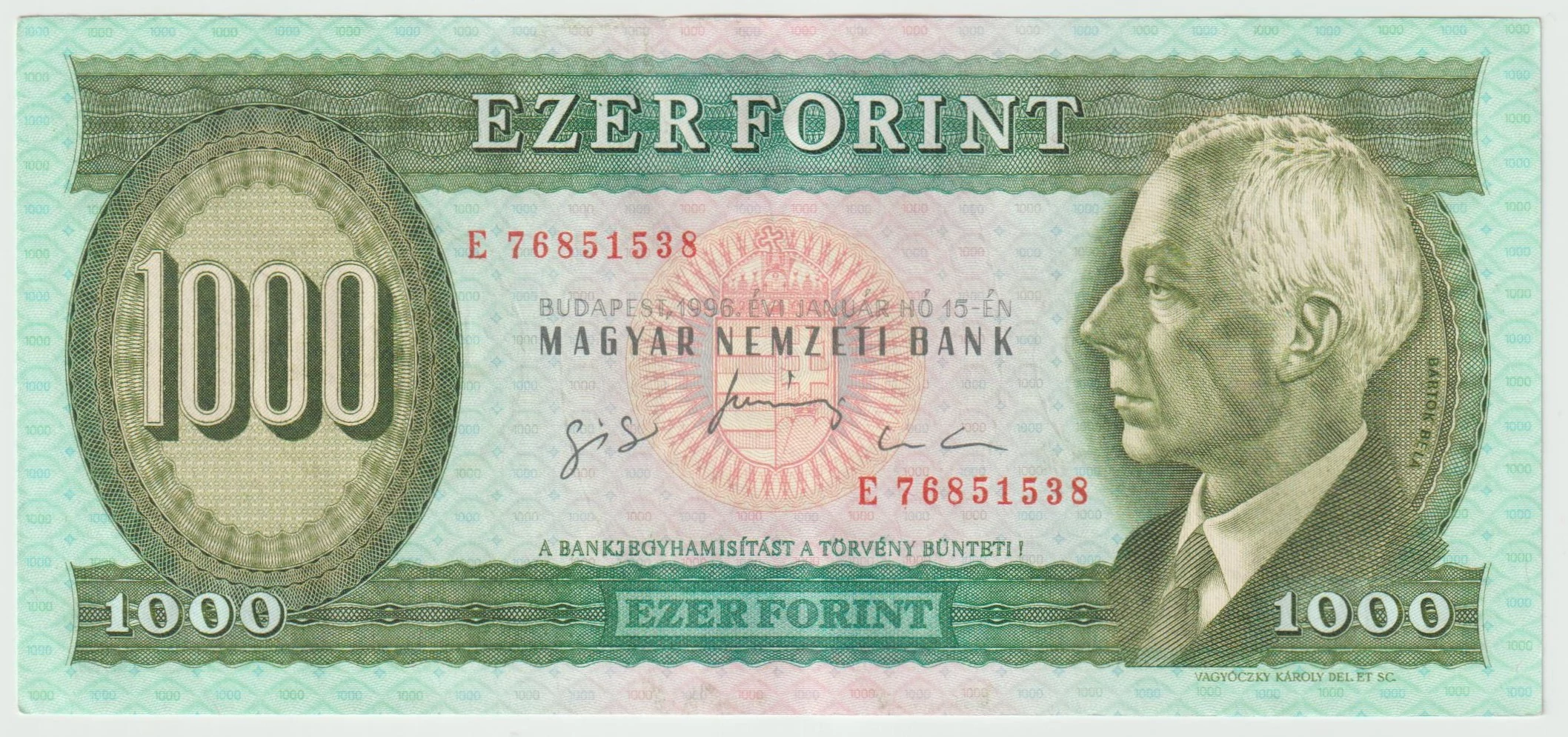 1996 1000 Forint Bankjegy, E Sorozat, extra szép gyűjteményes darab